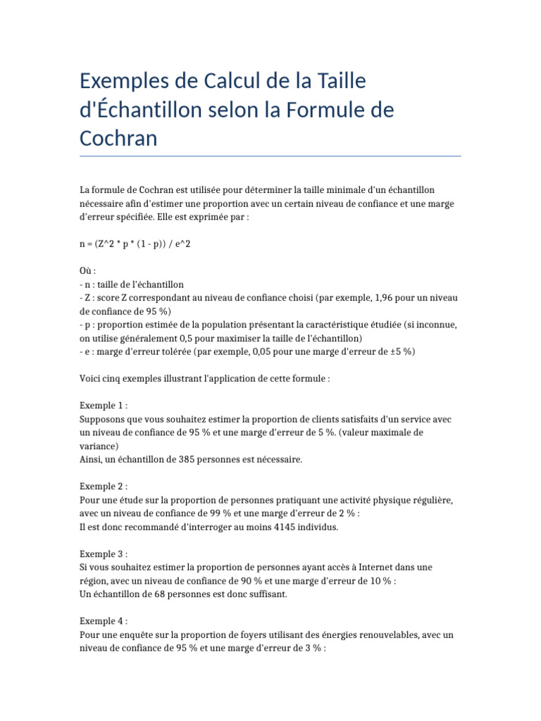 Exemples de Calcul de Taille d'Échantillon | PDF