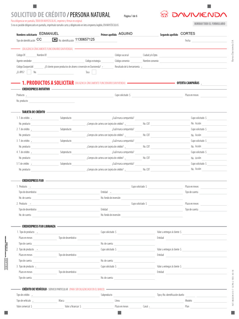SOLICITUD+DE+CREDITO+PERSONA+NATURAL DILIGENCIADA | PDF | Hipotecas ...