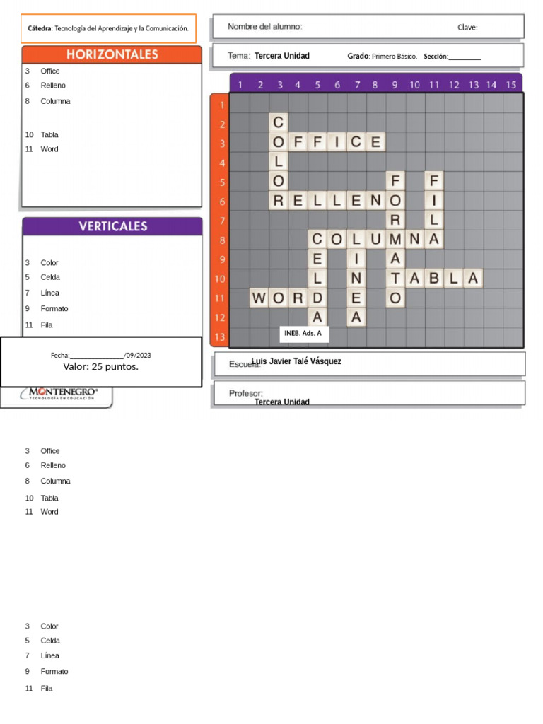 Crucigrama primero básico | PDF