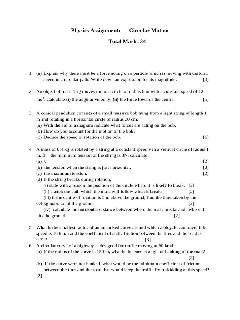 Circular Motion Exercise 1 | PDF | Force | Applied And ...