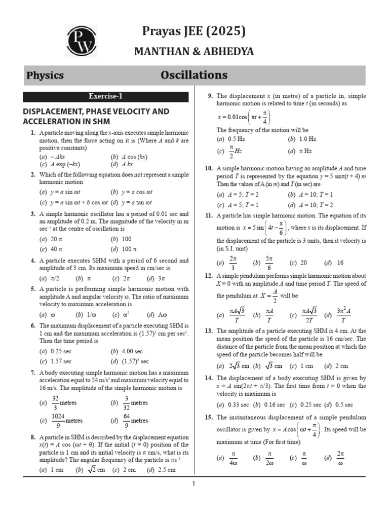 Oscillations Standard Practice Sheet JEE Main & Ad 240806 220158 | PDF | Pendulum | Oscillation