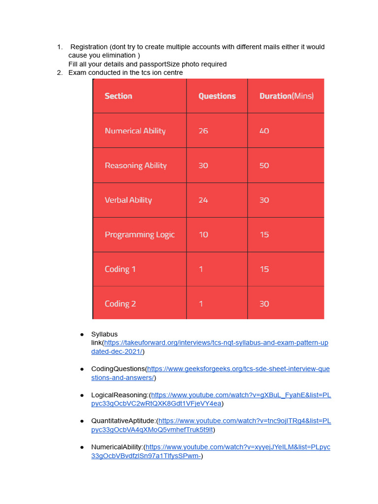 TCS NQT Registration and Exam Guide | PDF