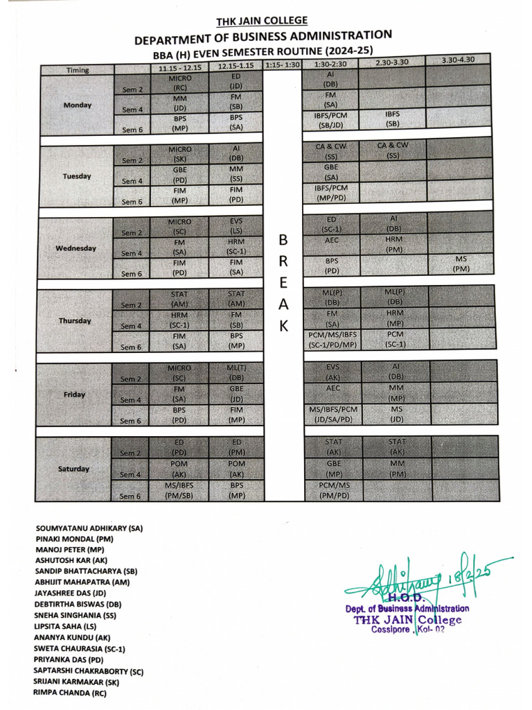 Even Semester Routine | PDF