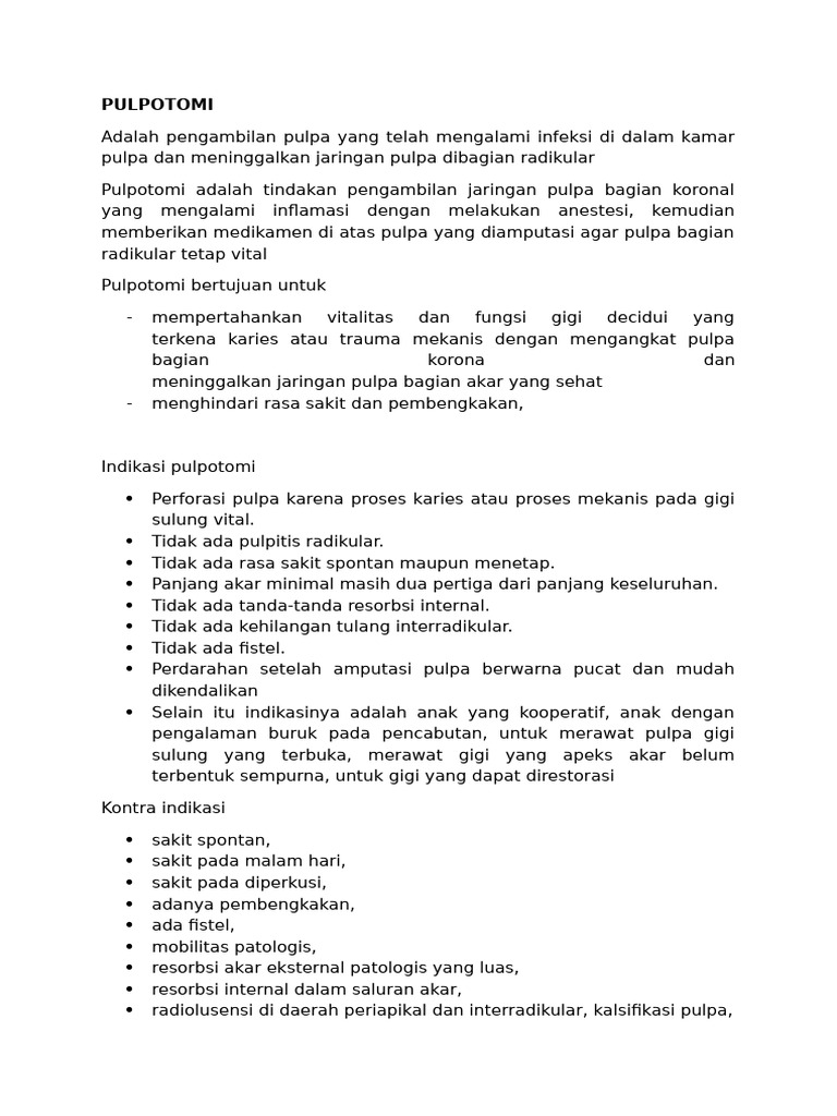 Panduan Lengkap Pulpotomi Gigi Decidui | PDF