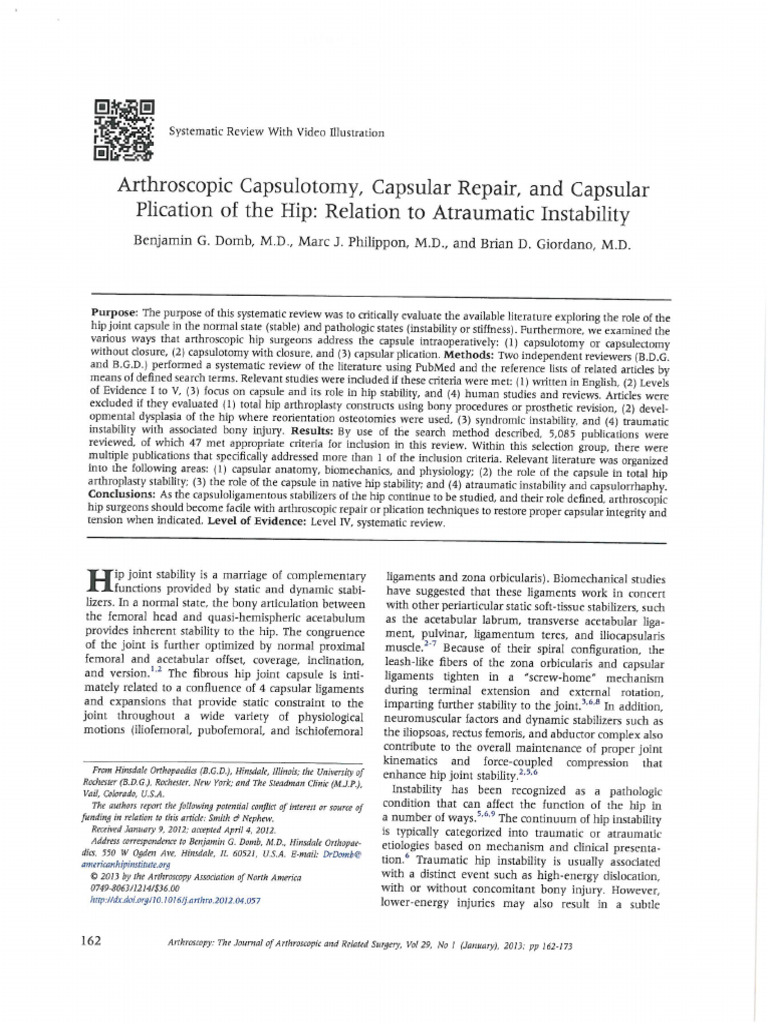 Arthroscopic Capsulotomy Capsular Repair Capsular Plication | PDF