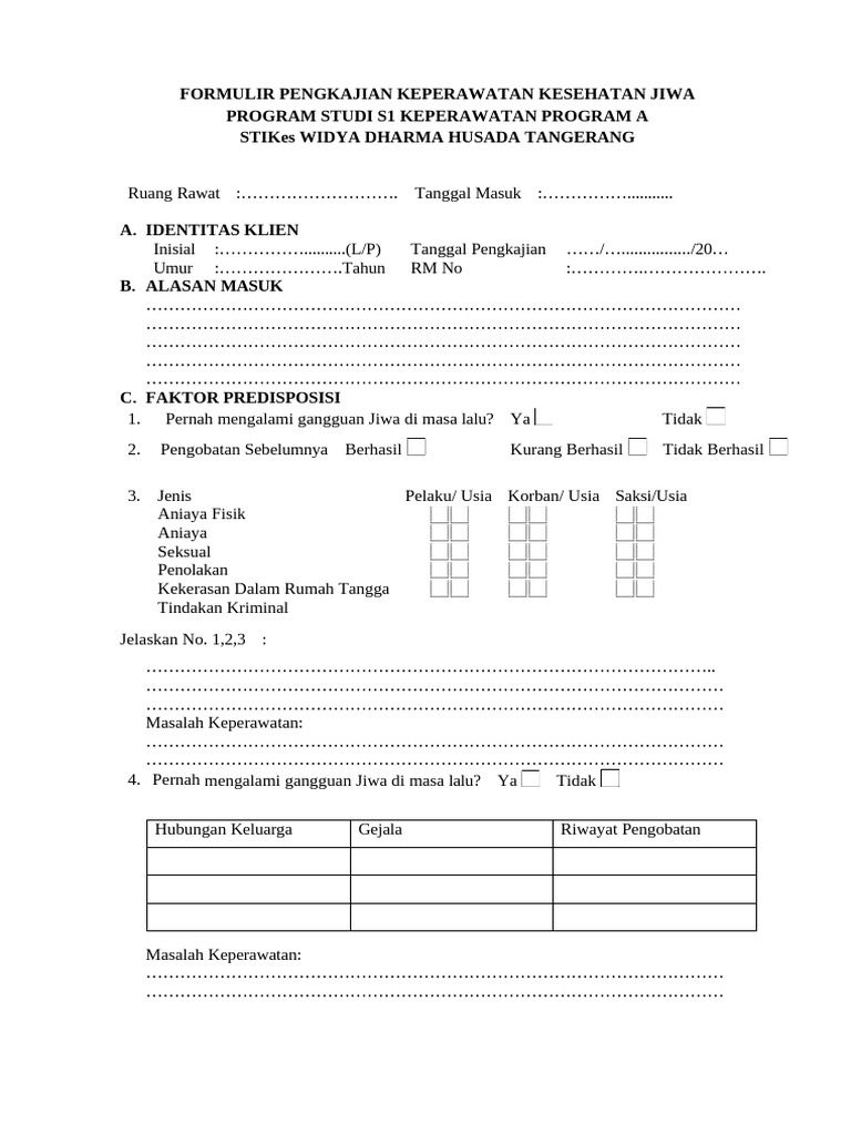Formulir Pengkajian Keperawatan Jiwa | PDF