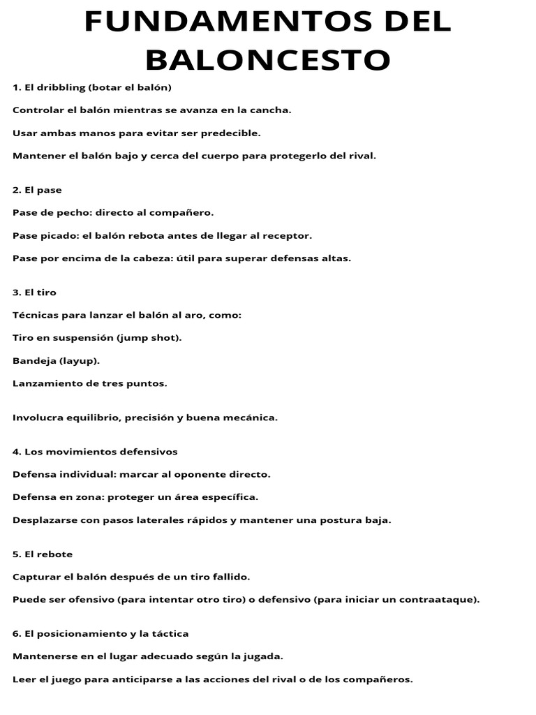 Fundamentos Básicos del Baloncesto | PDF
