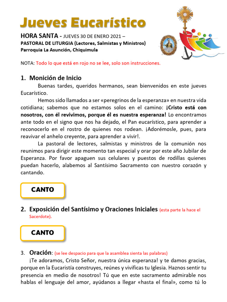 Jueves Eucarístico Guia Jueves 30 de Enero 2025 | PDF | eucaristía ...