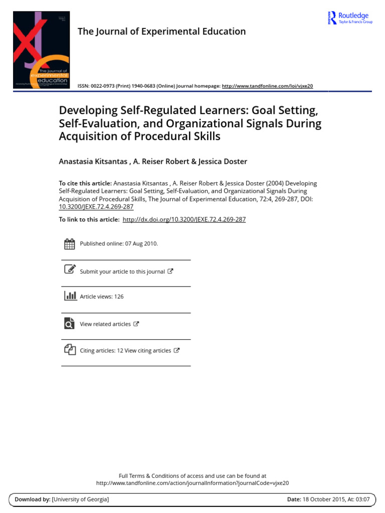 Developing Self-Regulated Learners - Goal Setting, Self-Evaluation, and ...