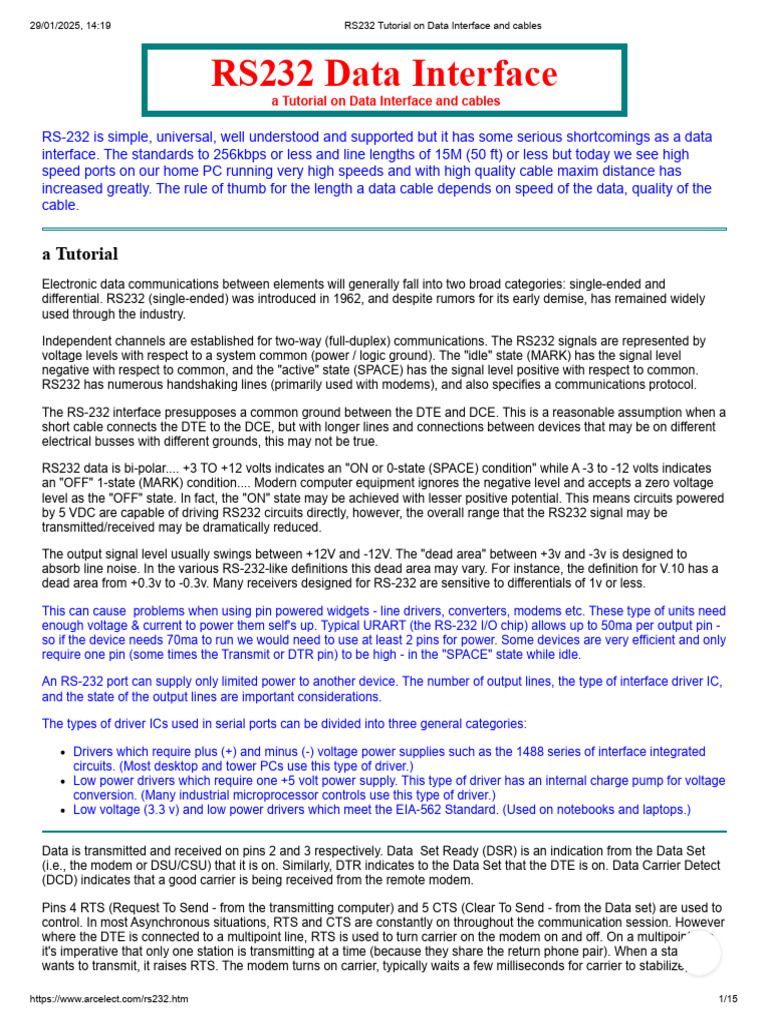 RS232 Tutorial On Data Interface and Cables | PDF | Electronics | Telecommunications