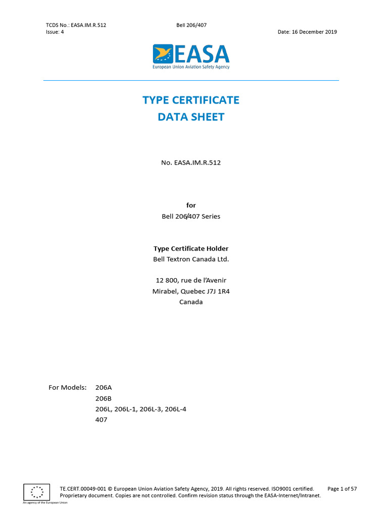 TCDS_EASA_Bell206_407 | PDF | Aerospace | Aviation