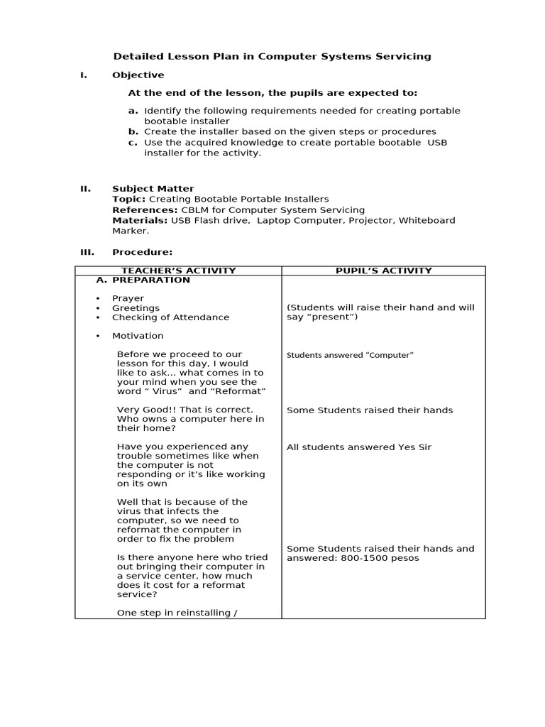 Detailed-Lesson-Plan-in-Computer-Systems-Servicing | PDF | Installation (Computer Programs ...