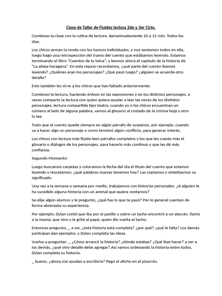 Clase de Fluidez Lectora 2do y 3er Ciclo | PDF