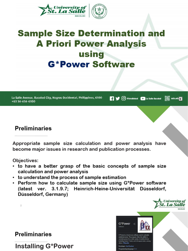 Sample Size Determination and A Priori Power Analysis Using GPower ...