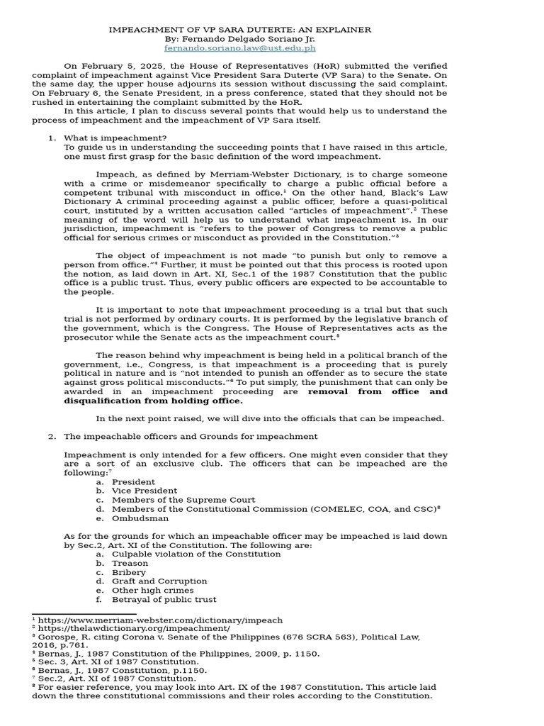 IMPEACHMENT OF VP SARA DUTERTE | PDF | Impeachment | United States Senate IMPEACHMENT OF VP SARA DUTERTE | PDF | Impeachment | United States Senate