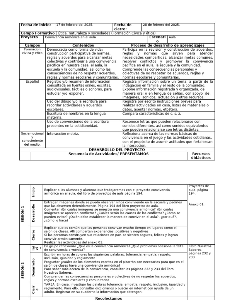 Proyecto 2º | PDF | Salón de clases | Tolerancia