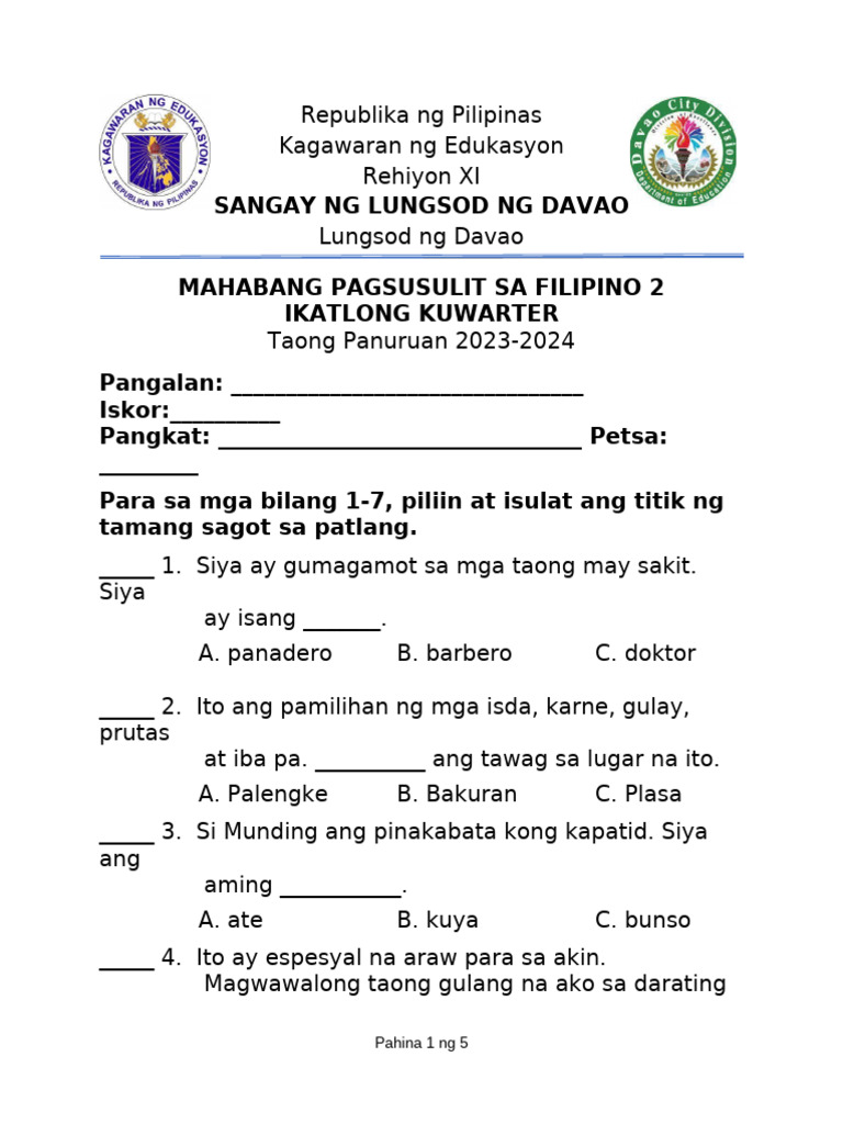 TQ - Filipino 2 Q3 | PDF