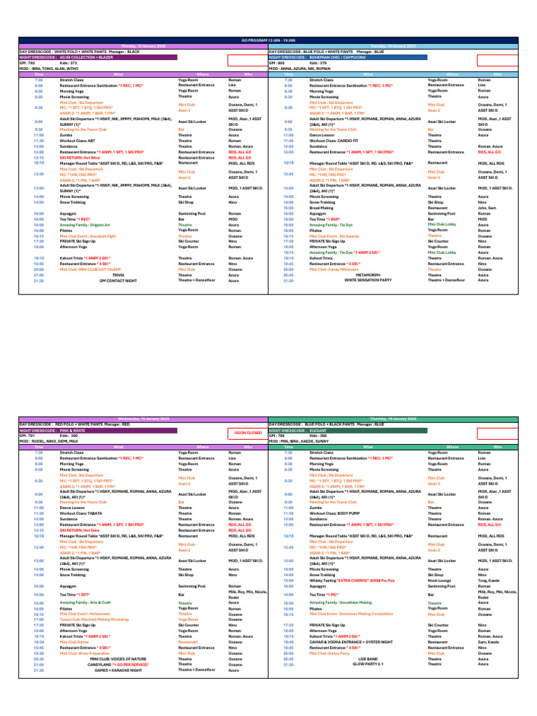 Night Dresscode and Event Schedule | PDF