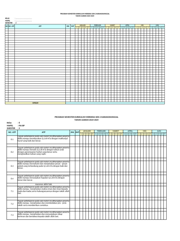 Format Prosem Kelas 6 2025 | PDF