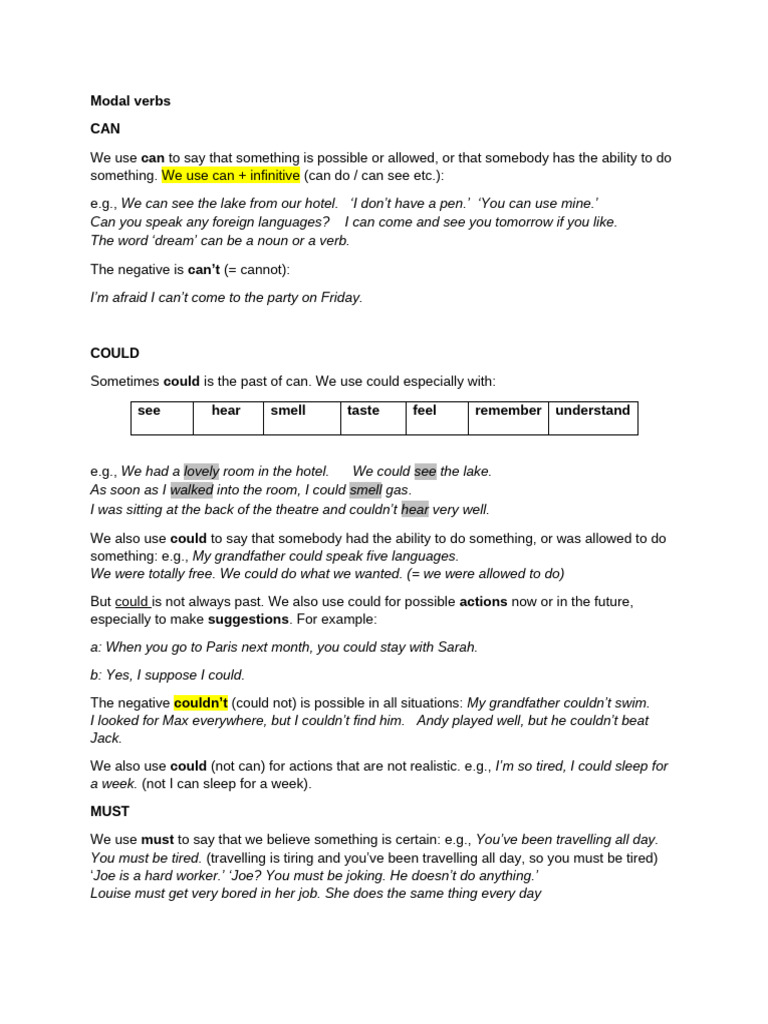 Modal verbs | PDF | Verb | Language Mechanics