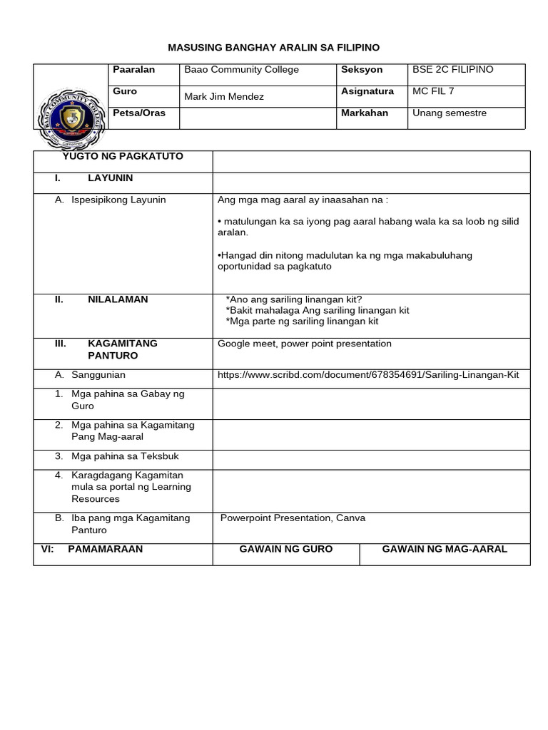 Group 3-Sariling Linangan Kit | PDF