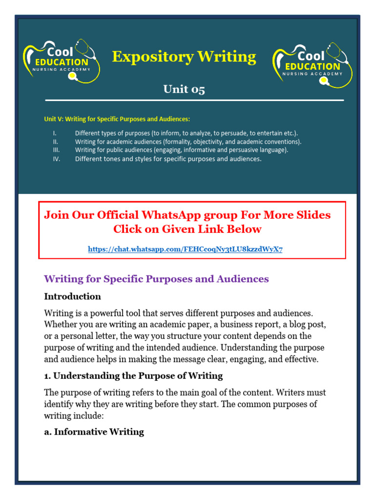 Expository Writing Unit 05 by Cool Education Nursing Academy | PDF ...