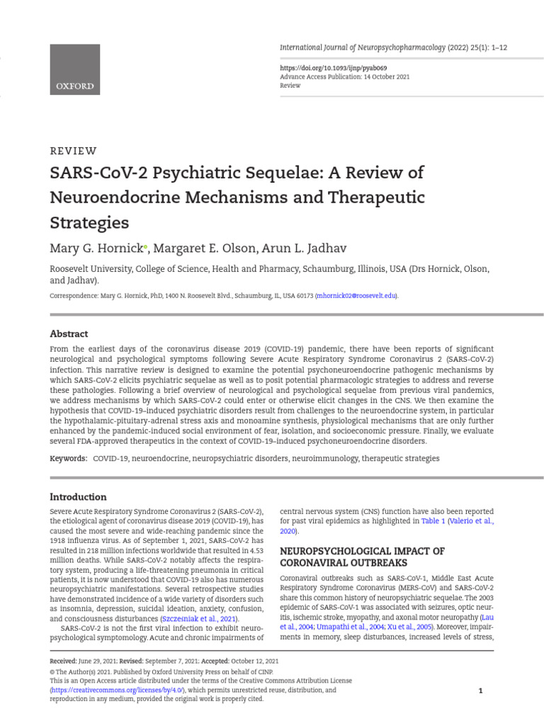 40 - SARS-CoV-2 Psychiatric Sequelae - A Review of Neuroendocrine ...