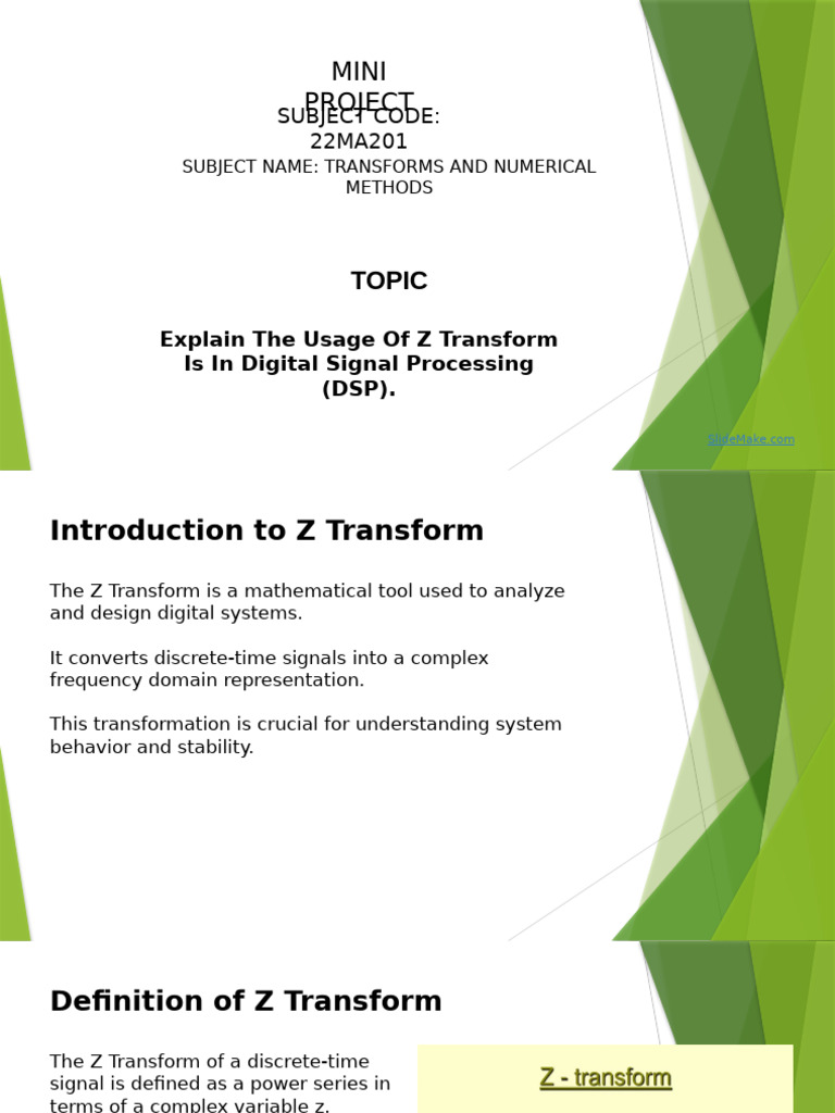 Z Transform in Digital Signal Processing | PDF | Digital Signal ...