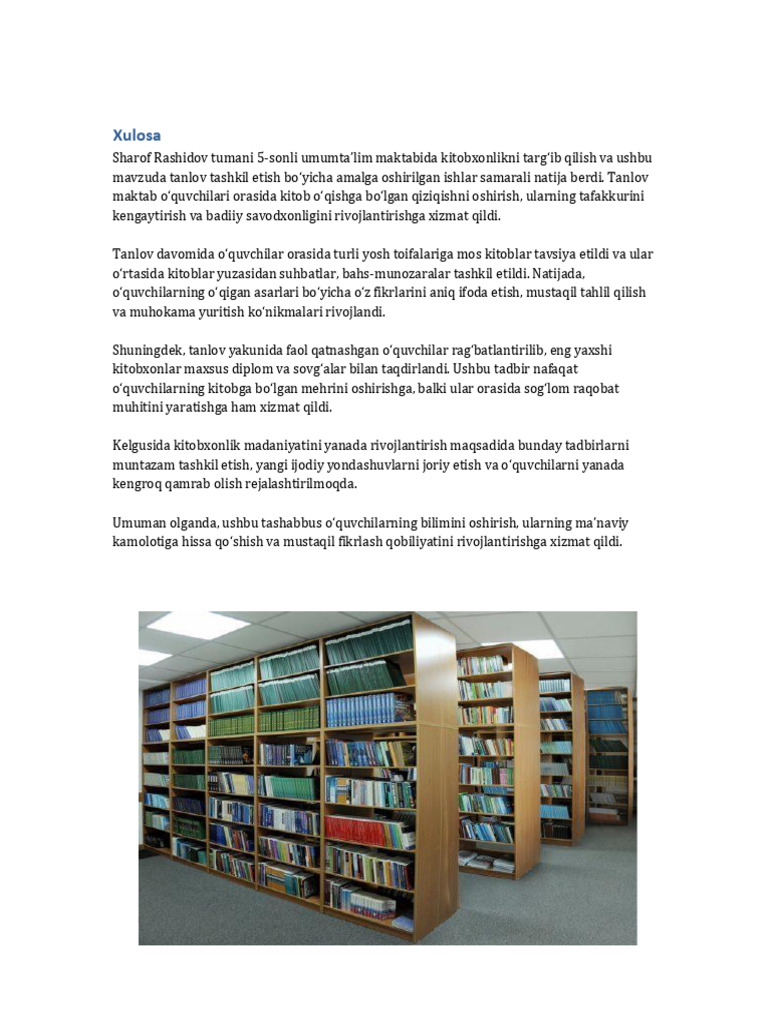 Kitobxonlik Xulosa | PDF