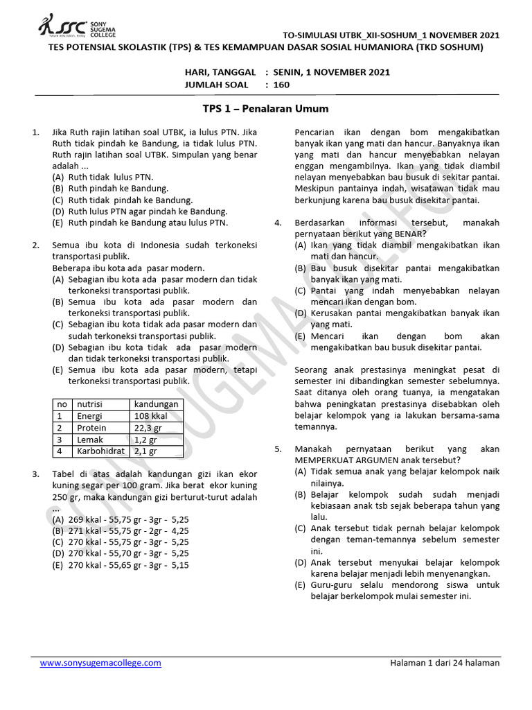Simulasi UTBK Sosial Humaniora 2021 | PDF