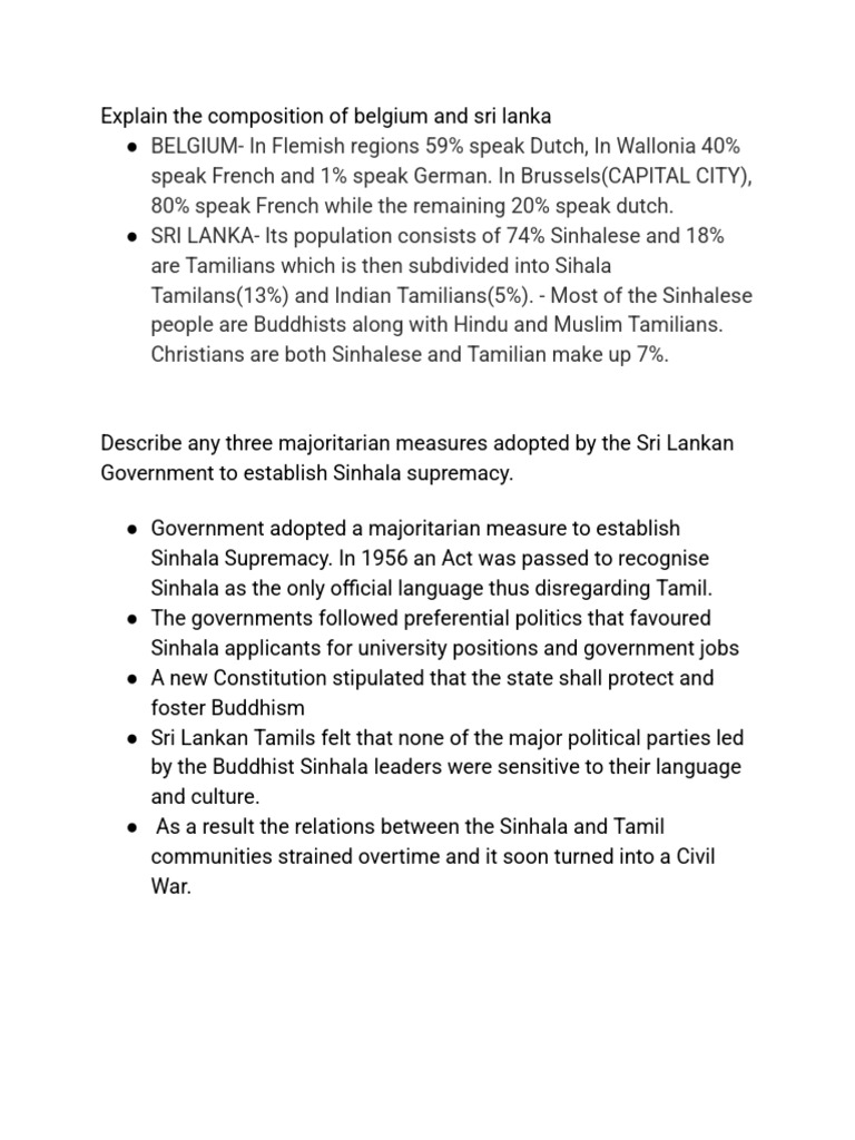 Power Sharing All Important + Pyqs | PDF | Sri Lanka | Tamils