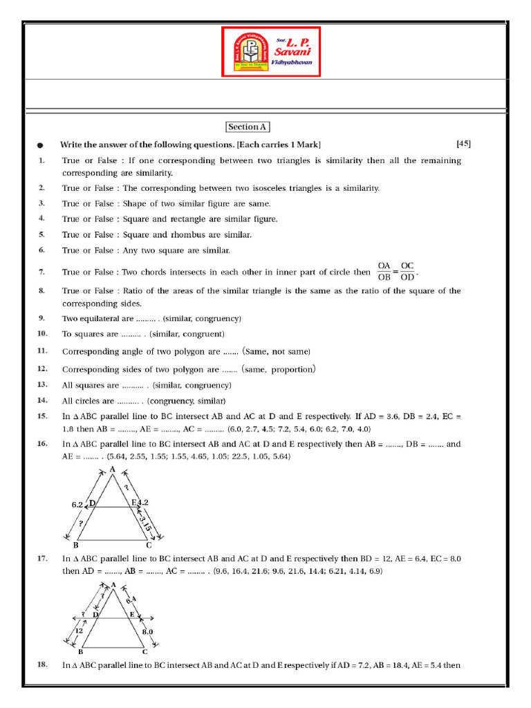 10 Maths Worksheet 2 | PDF