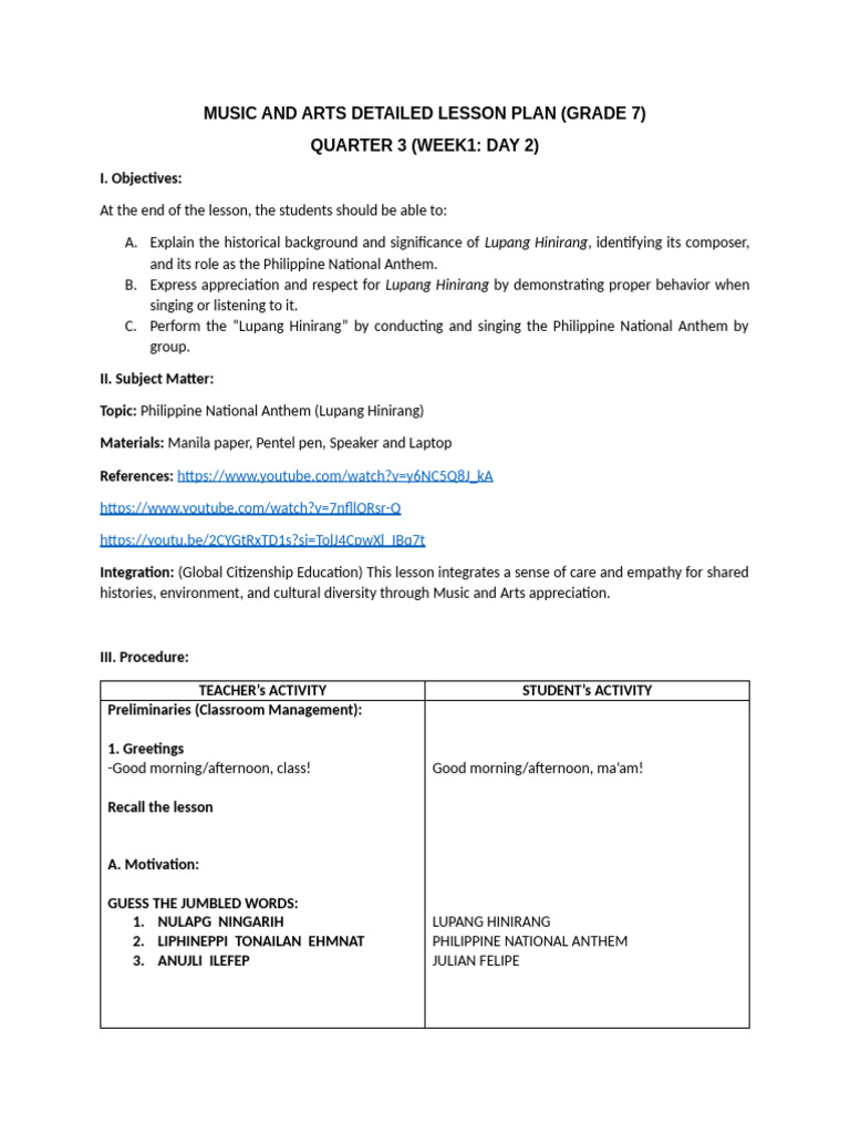 Mindanao Sketches & National Anthem Lesson | PDF | Philippines