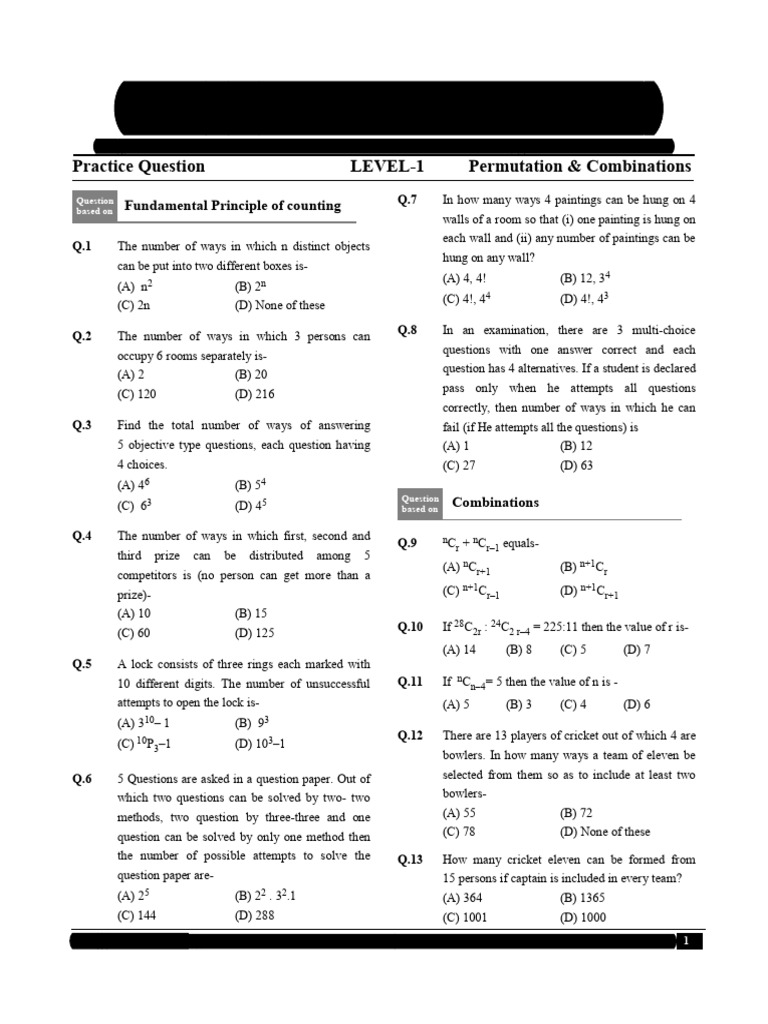 Permutation & Combinations (Practice Question) - 4 | PDF | Mathematics