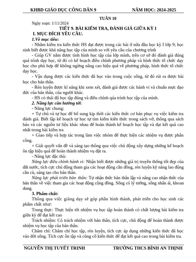 GDCD 9 TUẦN 10 | PDF