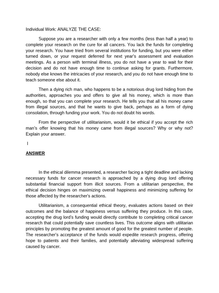 Case Study Utilitarianism-1 | PDF | Utilitarianism