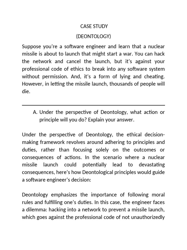 CASE STUDY (Deontology) | PDF | Morality