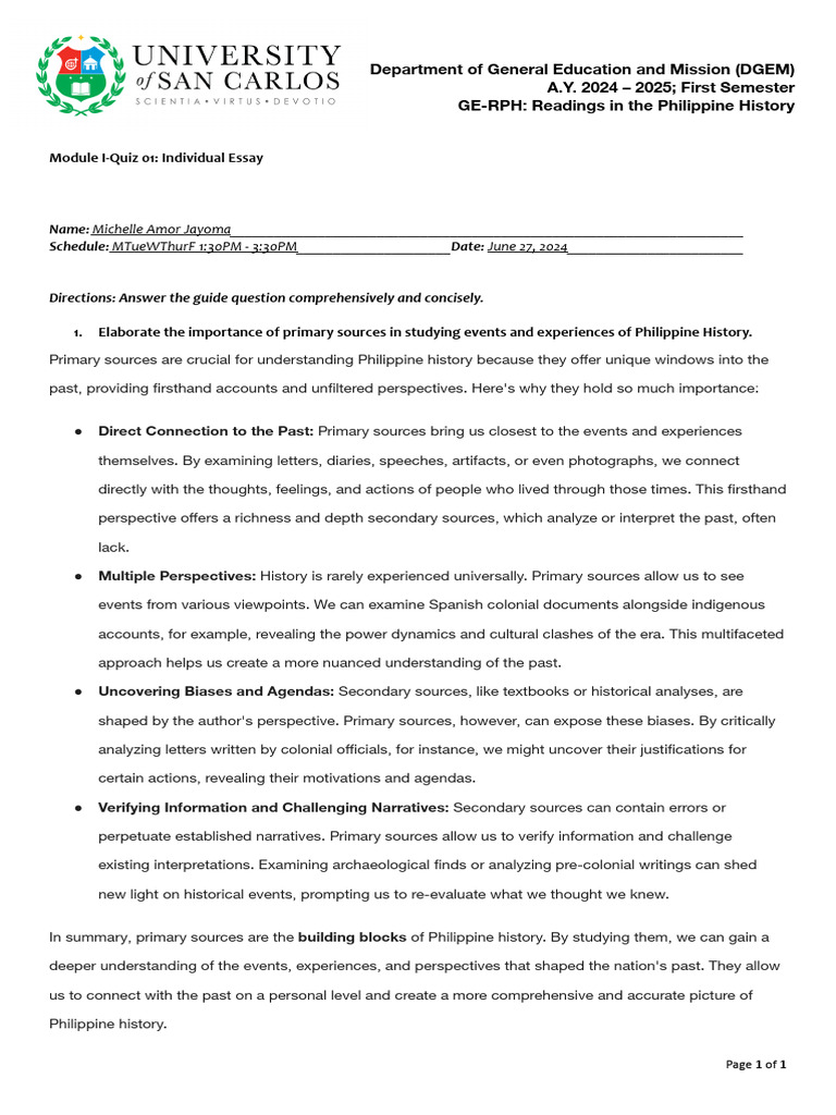 Module I-Quiz 02 Importance of Primary Sources | PDF | Human ...