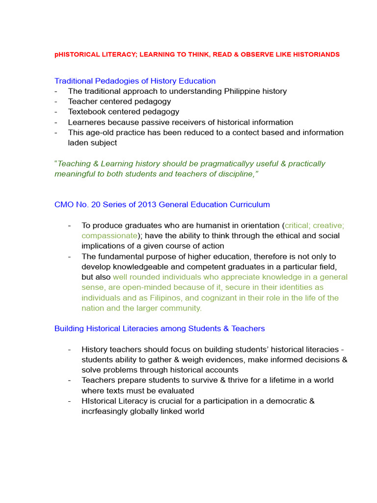 Historical Literacy Learning To Think, Read & Observe Like Historiands ...