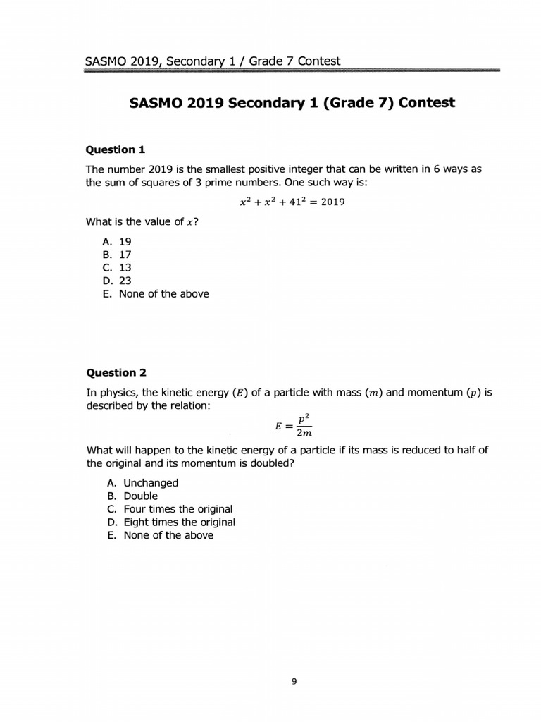 SASMO G7（2019 2021）真题+答案 | PDF | Elementary Mathematics | Mathematics