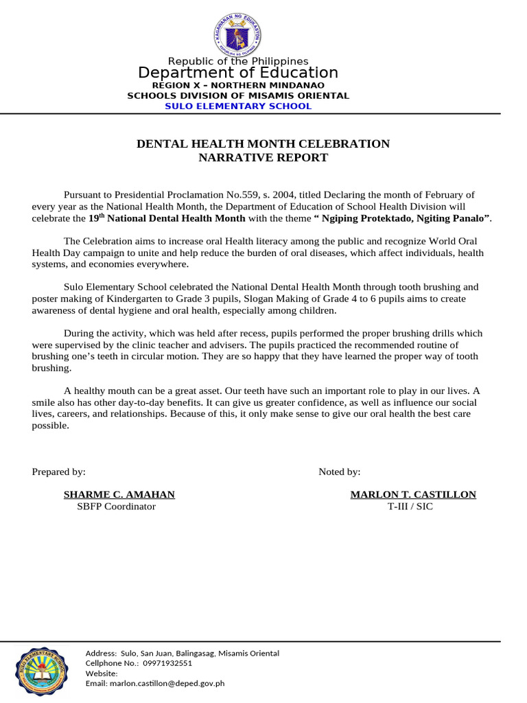 narrative-accomplishment-dntal health-2023 | PDF | Dentistry | Oral Hygiene