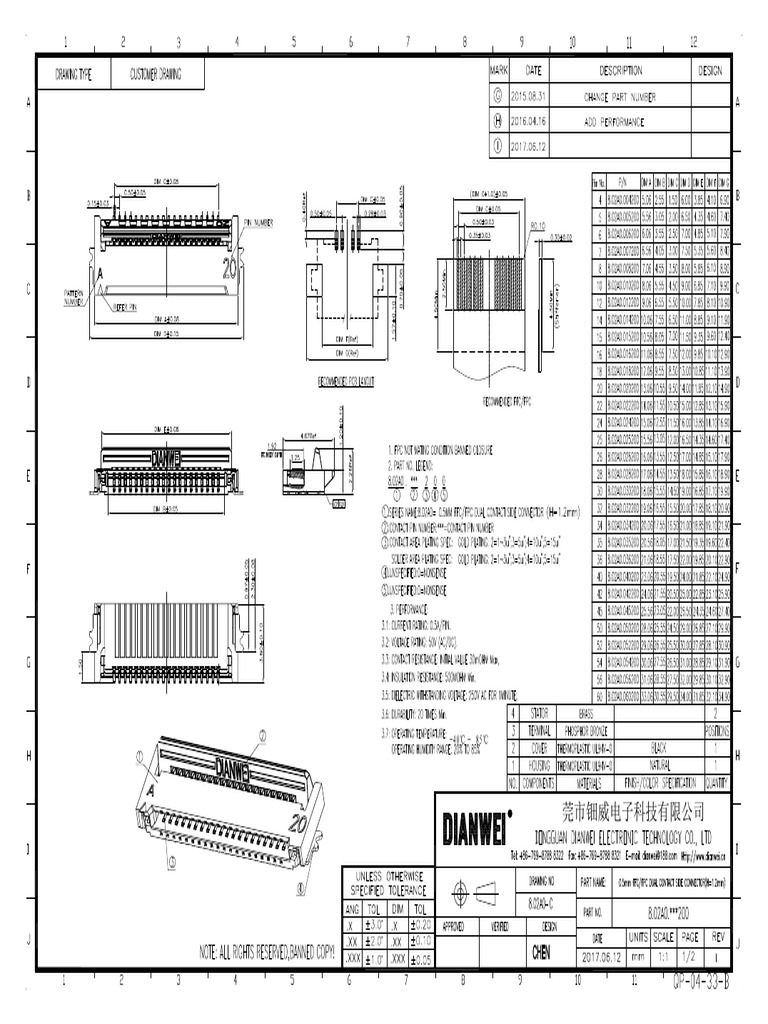 24 Pins 0.5mm Pitch ZIF Connector Drawingdb9a | PDF