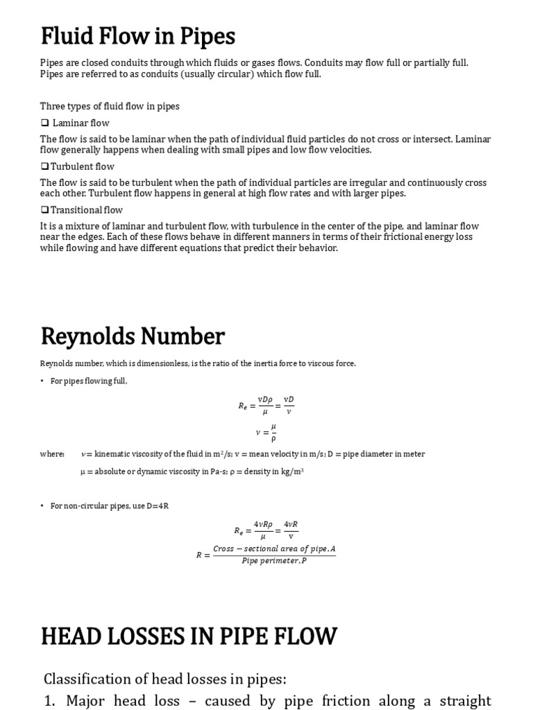 Fluid-Flow-in-Pipes | PDF | Fluid Dynamics | Reynolds Number
