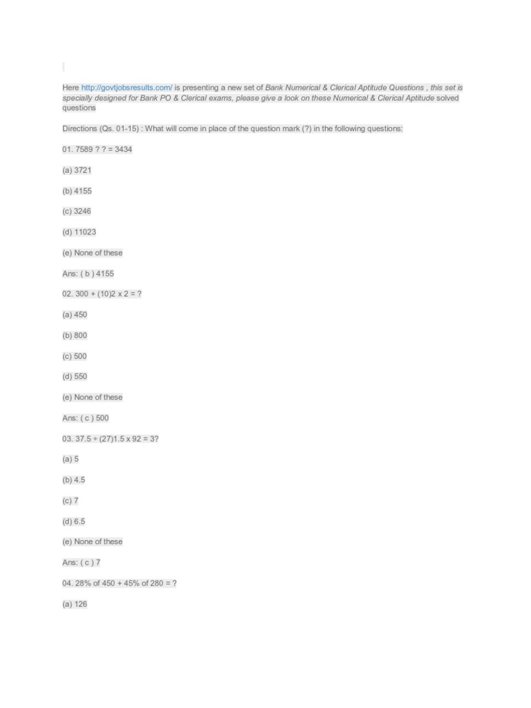 A Collection of 31 Numerical and Clerical Aptitude Questions and ...