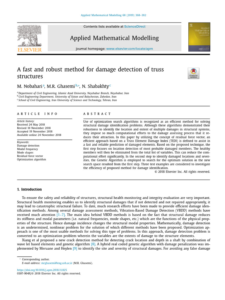 A Fast and Robust Method For Damage Detection of Truss Structures | PDF | Mathematical ...