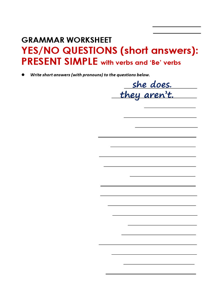 Present Simple Yes/No Questions Worksheet | PDF