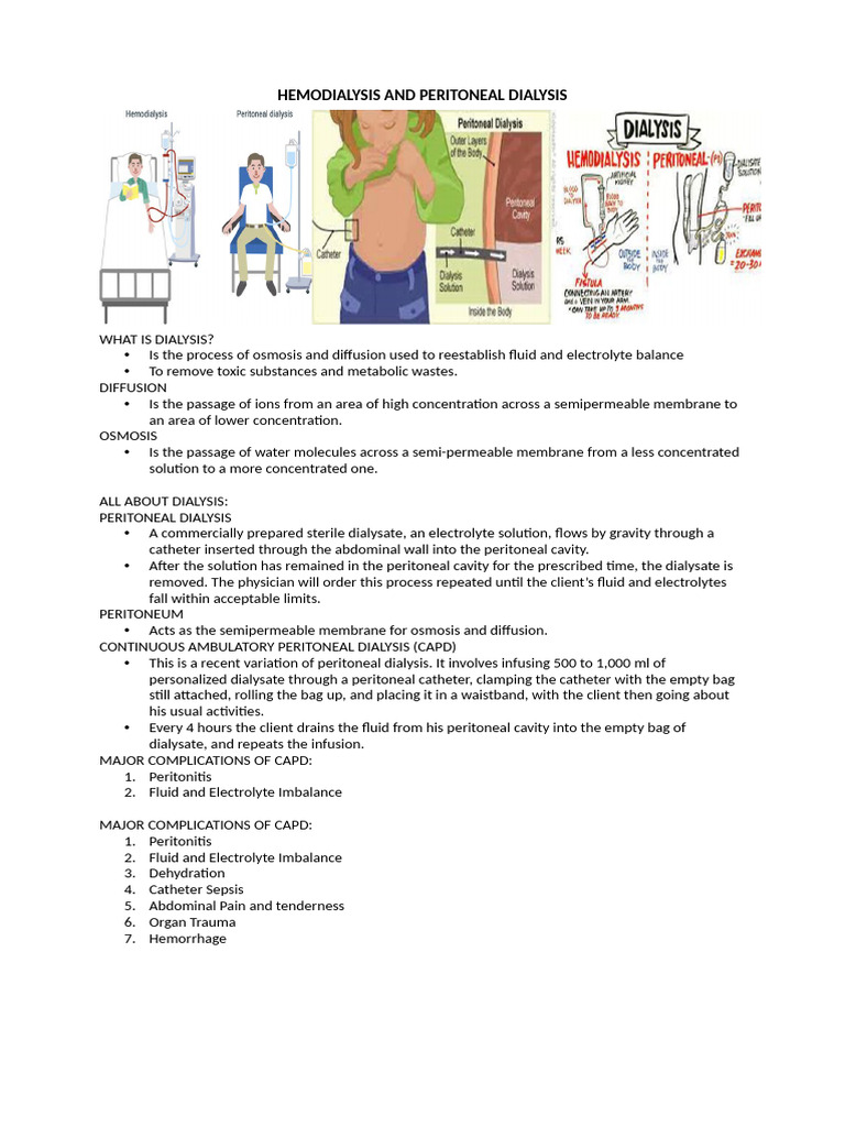 Hemodialysis and Peritoneal Dialysis | PDF | Hemodialysis | Peritoneum