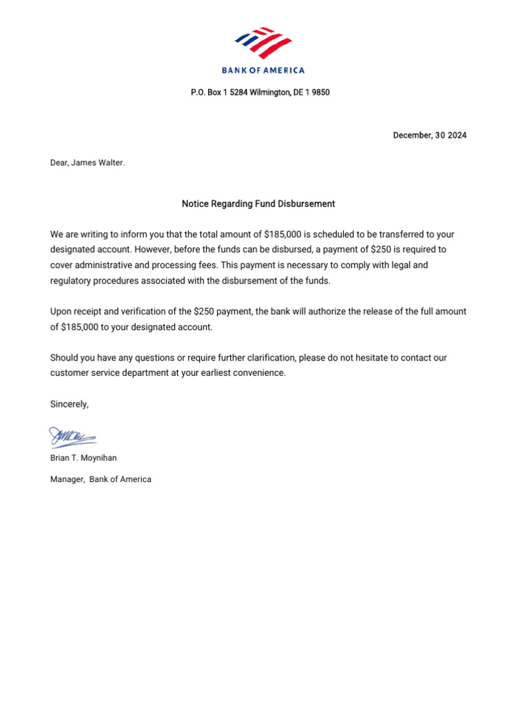 Funds Disbursement Notice | PDF