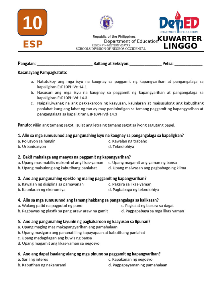 Elk Esp10 Q4 WK3 | PDF