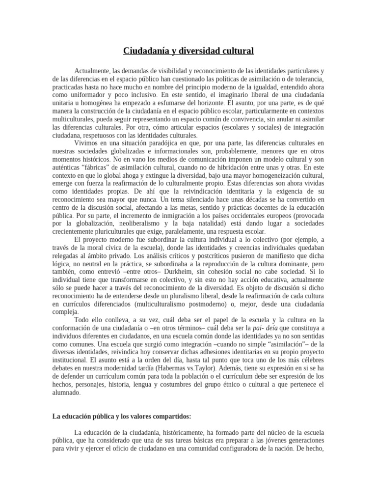 Ciudadanía y Diversidad Cultural | PDF | Plan de estudios | Pedagogía
